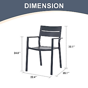 VICLLAX Patio Dining Chairs Set of 2, Stackable Metal Chairs Set with Armrests for Poolside, Backyard, Garden, Deck, Porch, Grey