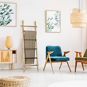 MyGift 6-Tier Blanket Ladder Wooden, 54 inch Blanket Quilt Holder Rack Decorative Ladder, Easy Assembly, Rustic Farmhouse Ladder Shelf for The Living Room Bedroom Bathroom Home Decor, Brown