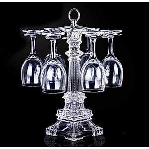 6 Hook Tabletop Glass Eiffel Tower Design Stemware Rack/Rotate 6 Wine Glass Storage Holder Stand Air Drying Rack