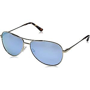 Revo Relay: Polarized Filter UV, Womens Small Metal Rim Aviator Sunglasses, Gold Frame with Blue Water Lens, RE 1014