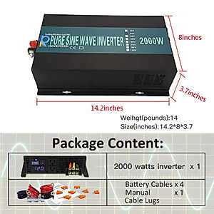 WZRELB 2000W 36V 120V Pure Sine Wave Power Inverter with 2 AC Outlets,Car Inverter (RBP-200036)