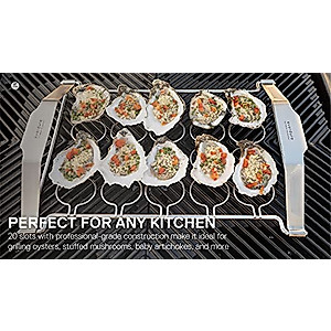 Everdure Grilling Oyster Rack: Brushed Stainless Steel, Easy Grip Handles, Fits 20 Oysters, Premium BBQ Tray for Grilling Appetizers, Shrimp, Scallops, Mushrooms, Peppers, and More, Silver