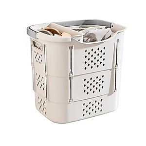 Collapsible Plastic Laundry Basket - Foldable Pop Up Storage Container/Organizer with Handles & Side Container-Space Saving Hamper for Laundry Room,Bathroom,Kids Room,College Dorm