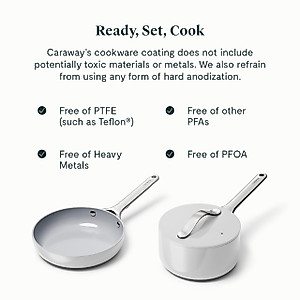 Caraway Mini Duo - Non-Stick Ceramic Mini Fry Pan (1.05 qt, 8") & Mini Sauce Pan (1.75 qt) - Non Toxic, PTFE & PFOA Free - Oven Safe & Stovetop Agnostic (Gas, Electric & Induction) - Gray