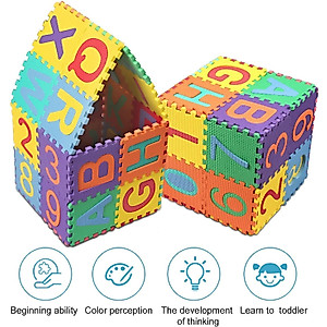 Kangler Kids Foam Puzzle Play Mat (36-Piece Set) 5.9inch x 5.9inch Interlocking EVA Floor Tiles with Alphabet and Numbers