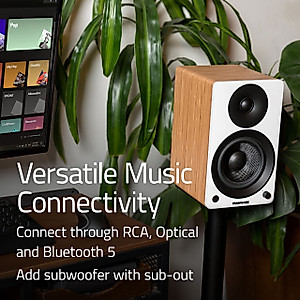 Fluance Ai41 Powered 2-Way 2.0 Stereo Bookshelf Speakers with 5" Drivers, 90W Amplifier for Turntable, TV, PC and Bluetooth 5 Wireless Music Streaming with RCA, Optical, Subwoofer Out (Natural Walnut)