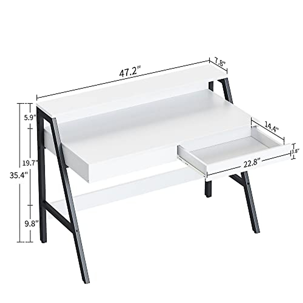 CubiCubi Computer Desk with 2 Storage Drawers, Home Office Writing Desk, Study Table for Small Space, (White, Monitor Stand)