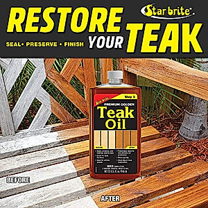 STAR BRITE Premium Golden Teak Oil - Ultimate Sealer, Preserver & Finish for Outdoor Teak & Fine Woods - Ideal for Boats, Furniture, Shower Stools - 32 OZ (085132)