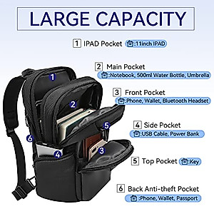 Tfro & Cile Sling Bag for Men Crossbody Bags Shoulder Backpacks Casual Daypack Bag Black Chest Backpack for Hiking Ridding Climbing