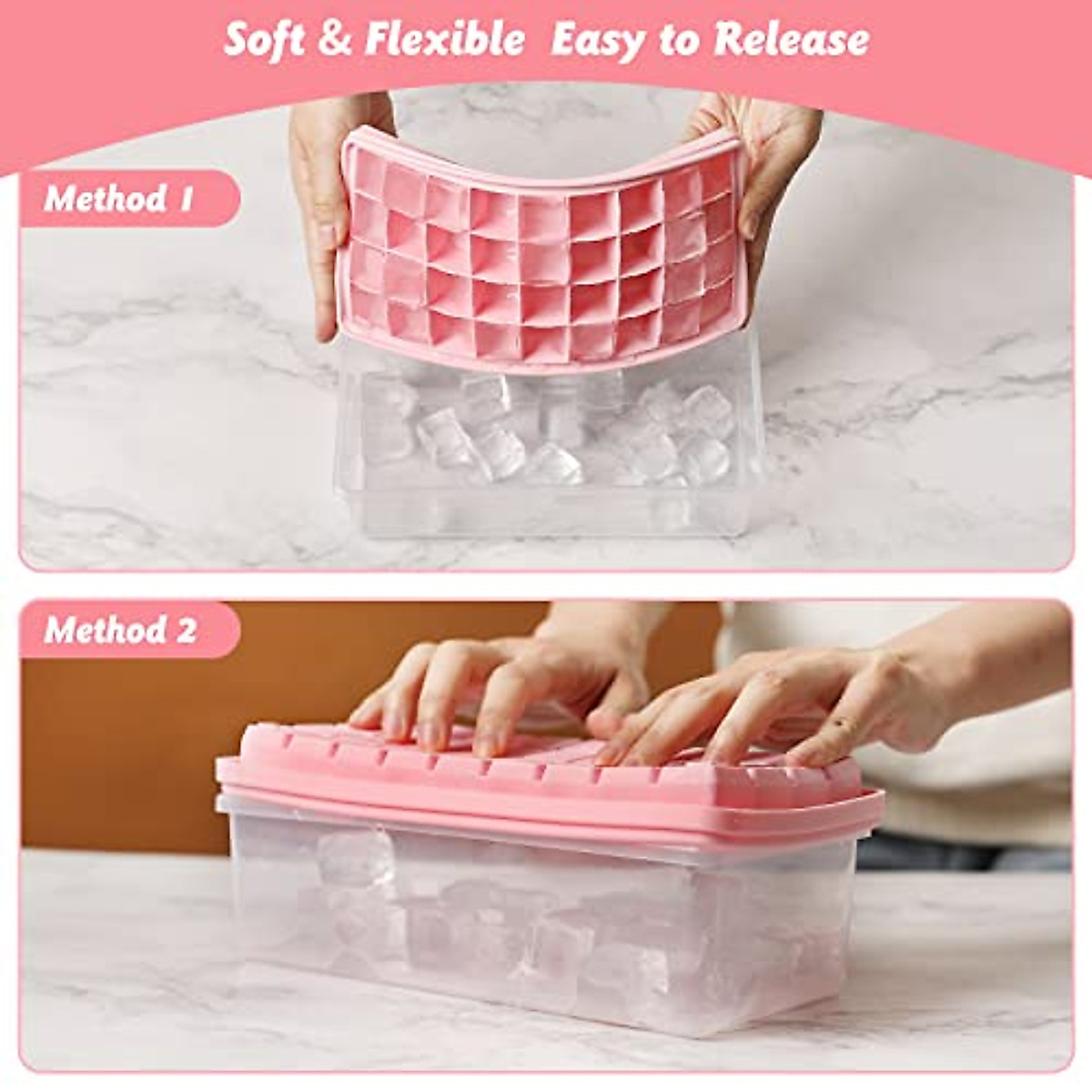 Food-grade Silicone Ice Cube Tray with Lid and Storage Bin for Freezer, Easy-Release 36 Small Nugget Ice Tray with Spill-Resistant Cover&Bucket, Flexible Ice Cube Molds with Ice Container, Scoop Cover