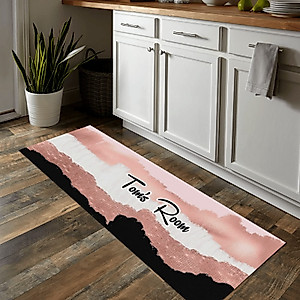 Rose Gold Pink Glitter Marble Personalized Kitchen Mat Rug,Custom Floor Door Mat Anti-Slip Rugs for Kitchen,Bathroom,Laundry,48x17Inch