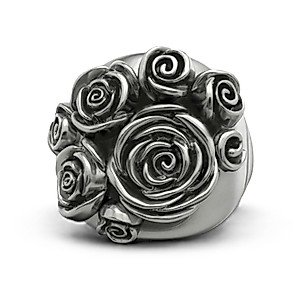 Hsitgexf Vintage Stainless Steel Rose Flower Three-dimensional Flower Cluster Antique Style Statement Promise Anniversary Wedding Rings for Women (US size 8)