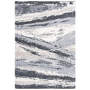 SAFAVIEH Fontana Shag Collection 8' x 10' Grey/Charcoal FNT840F Modern Abstract 2-inch Thick Living Room Dining Bedroom Area Rug