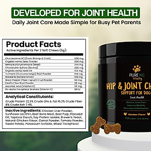 Dog Hip and Joint Supplement - 120 Chicken Flavored Chews | Includes Glucosamine Chondroitin for Dogs | Joint Supplement for Dogs | Dog Vitamins and Supplements | Dog Pain Relief Anti Inflammatory