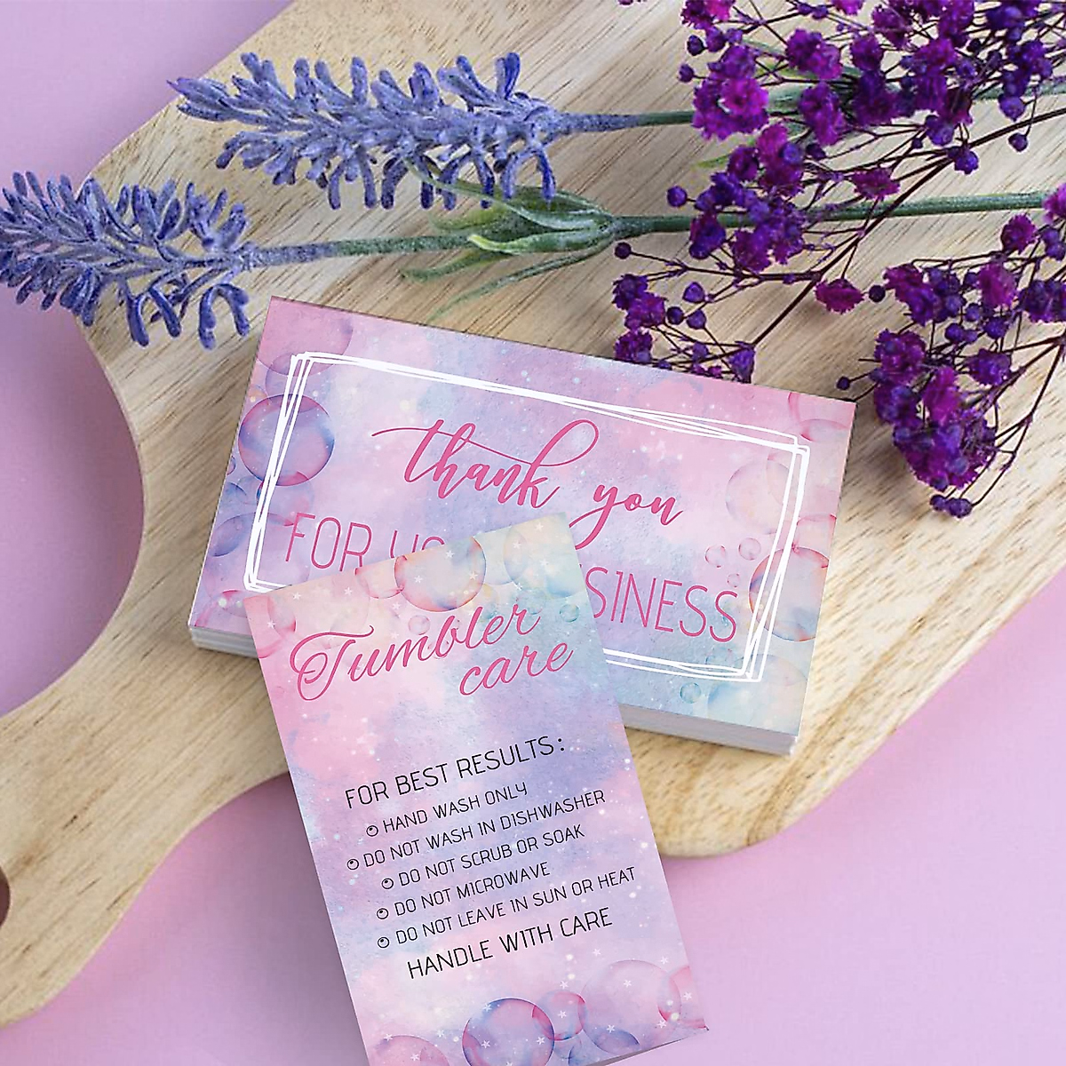 PLIGREAT 120 Pcs Cup Care Instructions Cards, Tumbler Cups Care Cards, Cup Cleaning Care Directions Cards for Handmade Mug Online Shop Owners Package Insert Card for Small Business Thank You Card