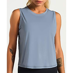 Dragon Fit Women Sleeveless Yoga Tops Workout Cool T-Shirt Running Short Tank Crop Tops (Blue, Medium)