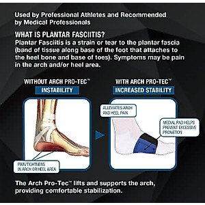 Pro-Tec Arch Premium, Arch Support, Compression Brace, Pain Relief, Foot Support, Heel Spur, Adjustable, Men & Women, Plantar Fasciitis Pain Relief, Easy to Use, Working Out