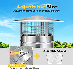 VIVOHOME 10" Cone Top Chimney Cap with Screen, Round Roof Rain Chimney Cover, Galvanized Steel Fireplace Exhaust Cap, Adjustable Roof Cap for Vent