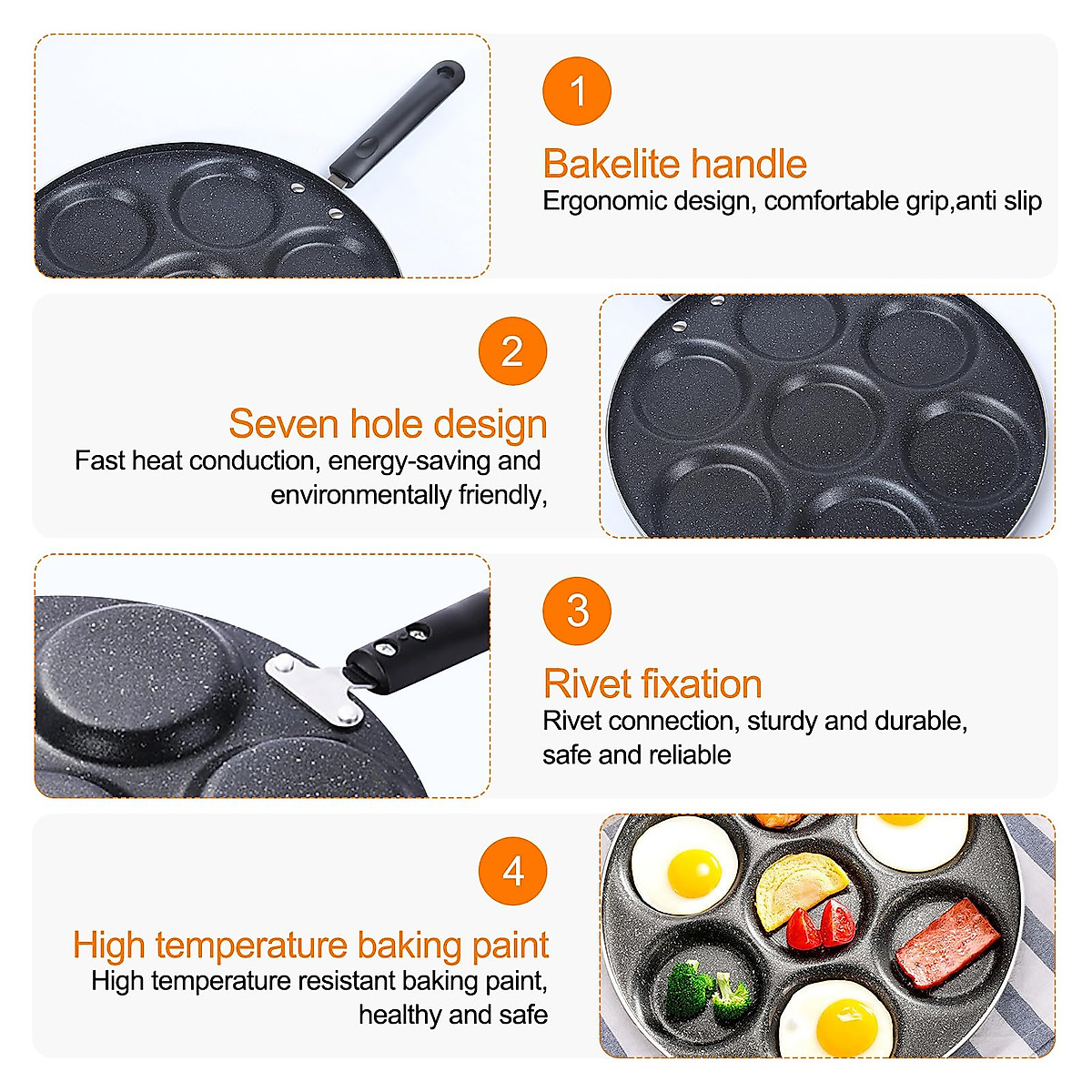 YCWF 7 Holes Egg Frying Pan, Mini Pancake Maker,Aluminum Non Stick Fried Eggs Cooking Pan Burger Mold Kitchen Cookware Household Tool for Home Breakfast