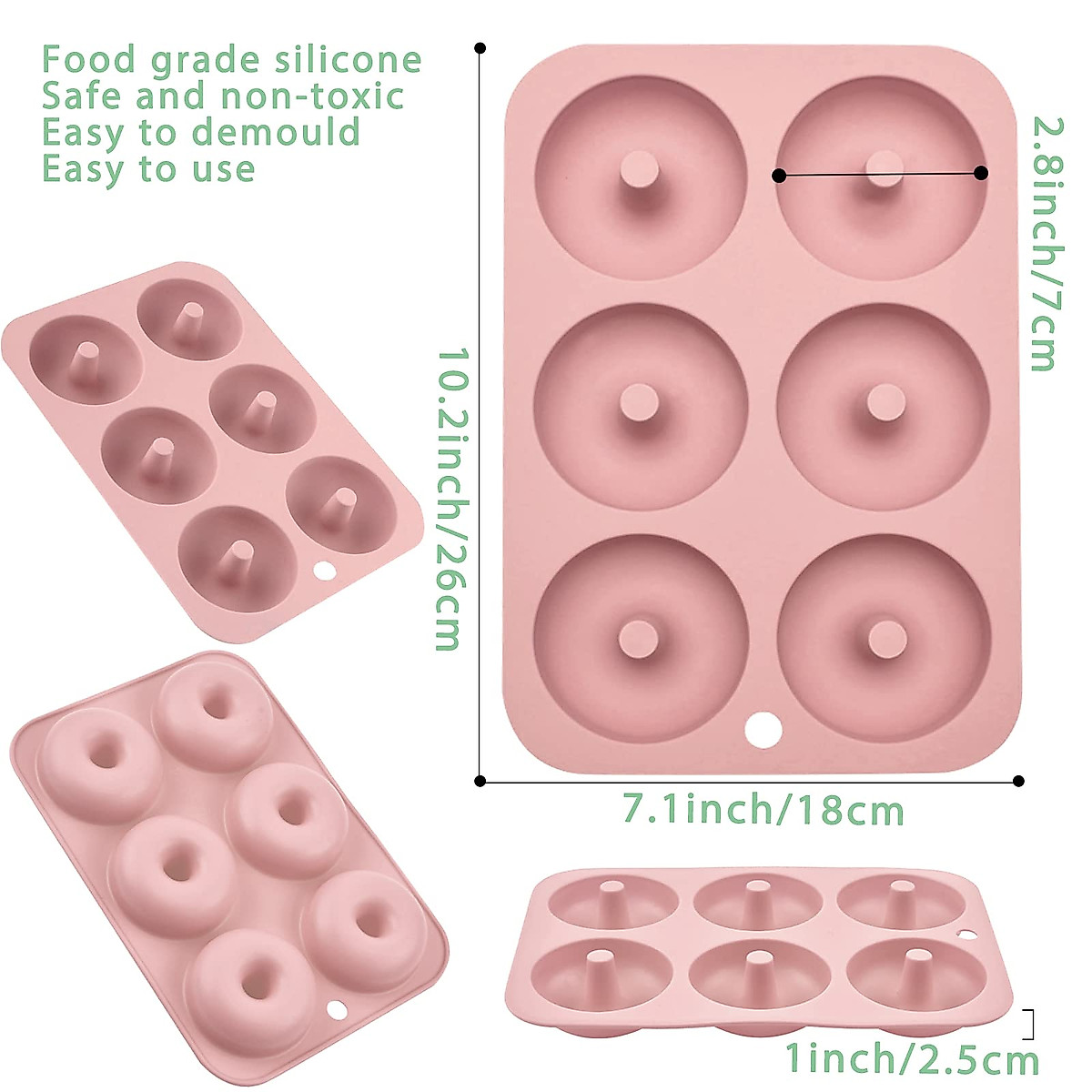 Silicone Donut Molds 2 Pack Non-Stick Silicone Donut Pan 6 Cavity Food Grade Baking Molds for Cake Donut Biscuit Bagels Muffins Blue+Pink