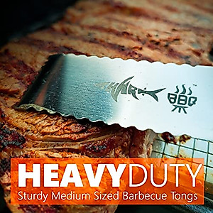 Shark BBQ Heavy Duty Compact Grilling Tongs for Kitchen and Outdoor Barbecue: Expert Craftsmanship and Durability Demanded by Professionals (Red)