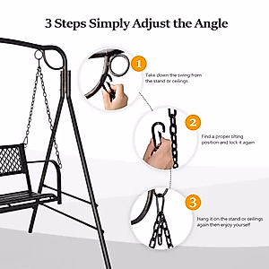 VINGLI Upgraded Metal Patio Porch Swing, 660 LBS Weight Capacity Steel Porch Swing Chair for Outdoors, Heavy Duty Garden Swing Bench for Gardens & Yards (Pattern 2)