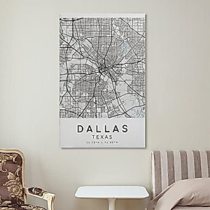 Dallas City Map, Texas Texas USA Minimalist Map, Map Print, City Map Poster, Modern Map Print, Weddi Poster Decorative Painting Canvas Wall Art Living Room Posters Bedroom Painting 20x30inch(50x75cm)