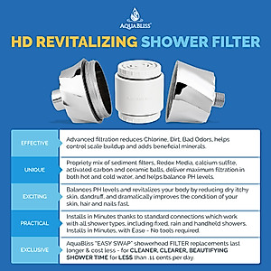 HD Revitalizing Shower Filter - AQUABLISS Latest High Output Filtration. 2x Vitamin C, Minerals for Luscious Hair, Skin & Nails - KDF/CS/VC for Less Harsh Chemicals, Chlorine, Sediment, Metals - SF400