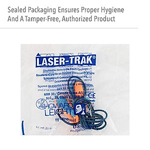 Howard Leight by Honeywell LT-30 Hundred-Pair 32NRR Laser Trak Corded Single-Use Earplugs - Orange/Blue