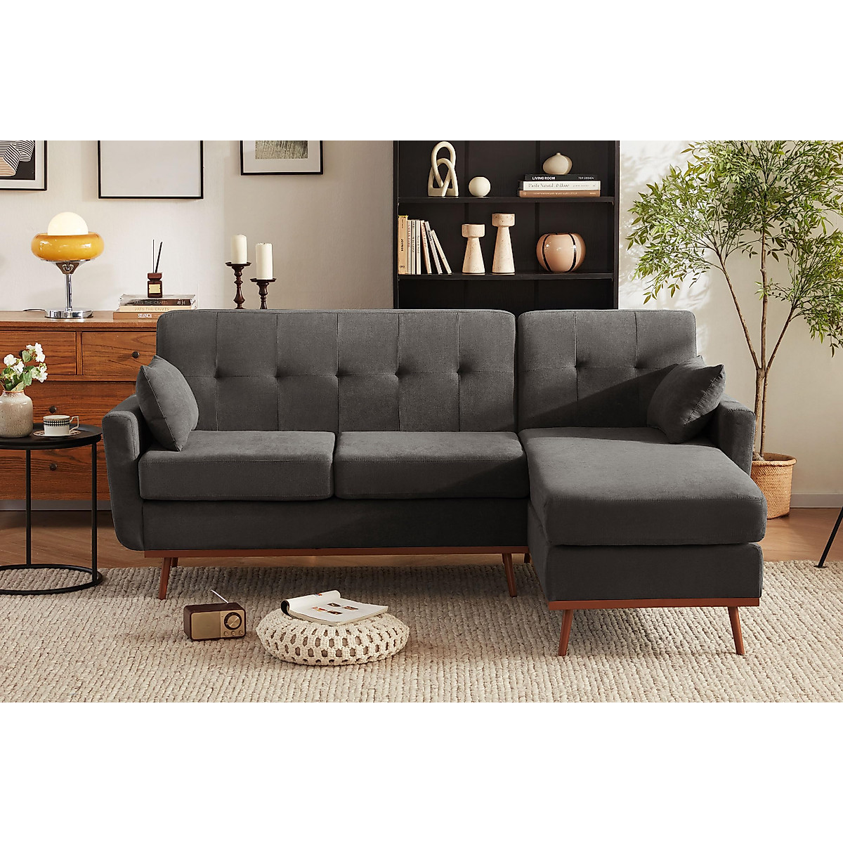 Weture 80" L Shape Couch with Extended Convertible Chaise, Comfy Sectional Couches for Living Room, 3 Seater Couch L Shaped Sofa for Small Spaces(Linen-Dark Grey)