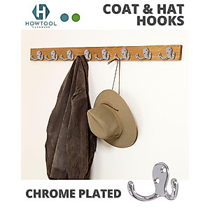 HOWTOOL Double Robe Hook 5 Pack Chrome with Screws Wall Mounted Towel Scarf