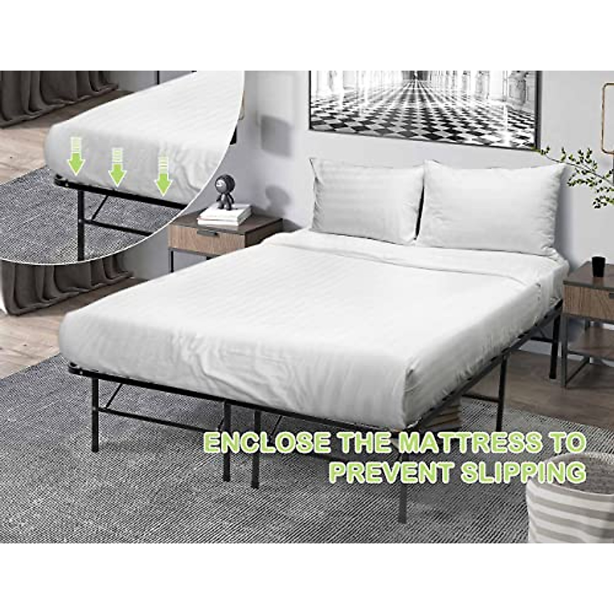 Ckofgdsue 14 Inch High Full Size Bed Frame Foldable Easy Assembly Platform Bed with Steel Slat Support & Storage Space for Bedroom Camping Tent Noise Free Metal Bed Frame Full No Box Spring Needed