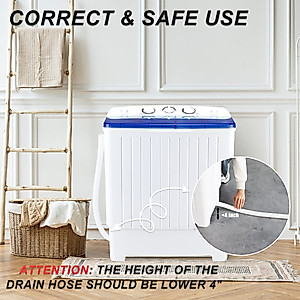 Spurgehom Mini Twin Tub Portable Washing Machine, 20 lbs Large Capacity Washer and Dryer Combo for RV Camping, Apartment, Dormitory, Home, Washing Machine for Students & Tenants，Blue & White
