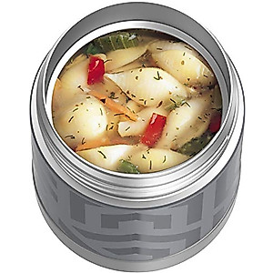 THERMOS FUNTAINER 10 Ounce Stainless Steel Vacuum Insulated Kids Food Jar with Folding Spoon, Grey And Aqua Waves