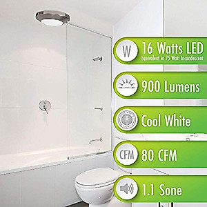 Homewerks 7117-01-BN Bathroom Integrated LED Light Ceiling Mount Exhaust Ventilation 1.1 Sones 80 CFM, Bath Fan Brushed Nickel