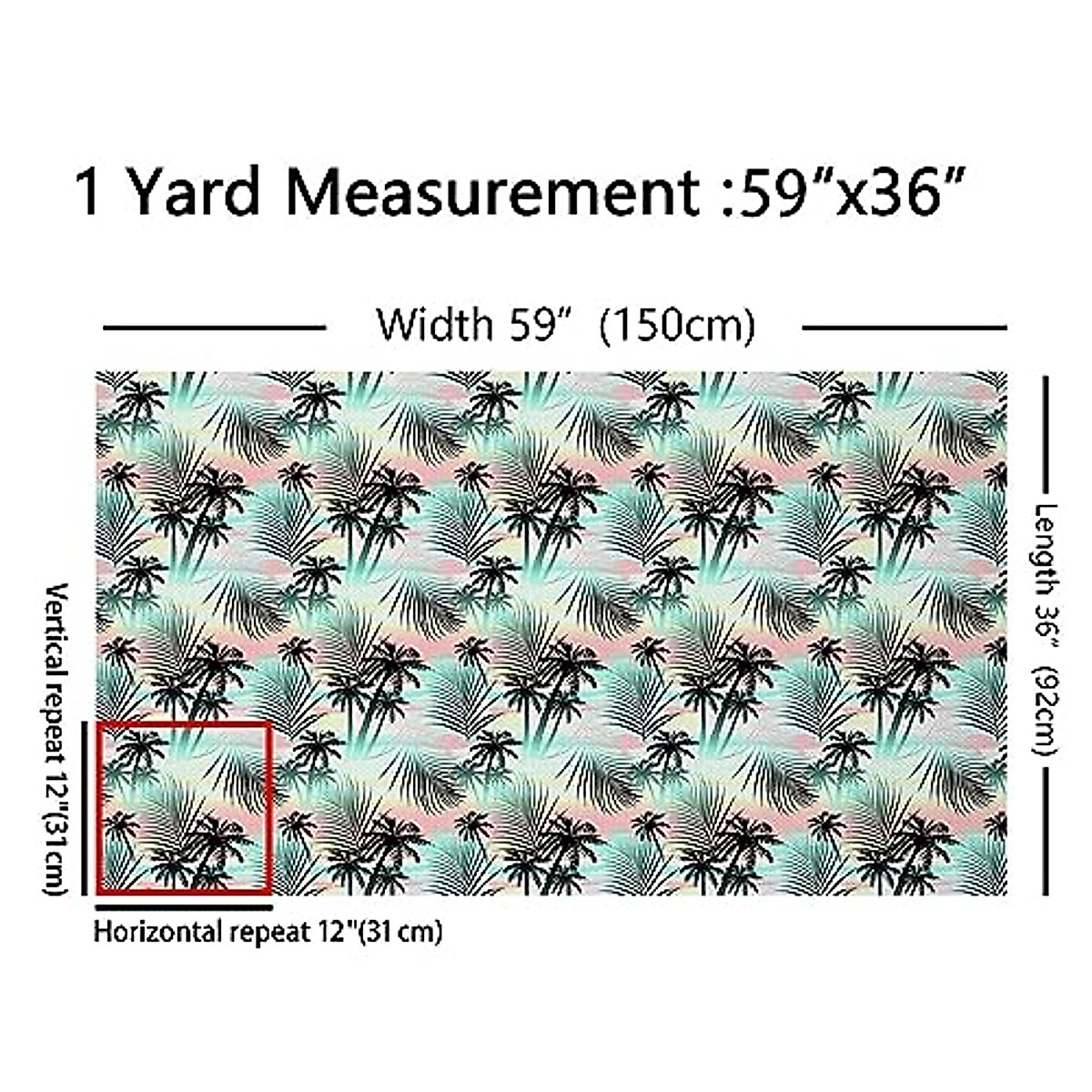 Hawaiian Palm Tree Fabric by The Yard, Tie Dye Upholstery Fabric, Summer Tropical Decorative Fabric, Green Leaves Waterproof Indoor Outdoor Fabric, Ocean Beach Fabirc, DIY Art, Green Pink, 1 Yard