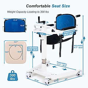 PAYRFV Patient Lift Transfer Chair, Patient Lift Wheelchair for Home, Car Transfer Lift, Transport Chair with 2 Cushion, Adjustable Height Shower Wheelchair for Elderly