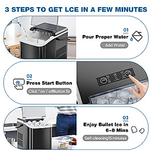 OLIXIS Ice Maker Countertop, 9 Cubes Ready in 6 Mins, 26lbs in 24Hrs, Self-Cleaning Ice Machine with Ice Scoop and Basket, 2 Sizes of Bullet Ice Black
