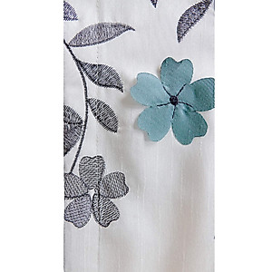 DriftAway Isabella Faux Silk Embroidered Kitchen Swag Valance Embroidered Crafted Flower 2 Pack 60 Inch by 18 Inch Plus 1.5 Inch Header Ivory Blue