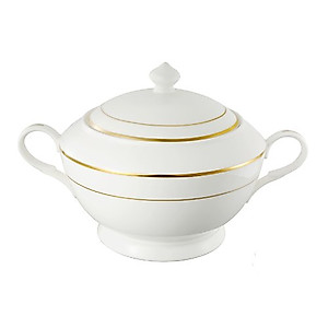 Lorren Home Trends La Luna Collection Bone China Gold Design Soup Tureen with Lid