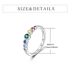 TIGER RIDER Chakra 925 Sterling Silver Ring for Women, Seven Chakras Healing Yoga Jewelry Ring for Mother’s Day Gifts, US 7