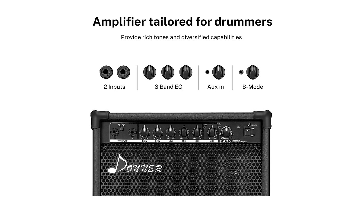 Donner Electric Drum Amplifier DA-35 35W with Wireless & EQ