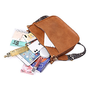 Wxnow Bucket Hobo Bags for Women Vegan Leather Purse Fashion Shoulder Bag Cross-body with Leopard Guitar Strap, Brown