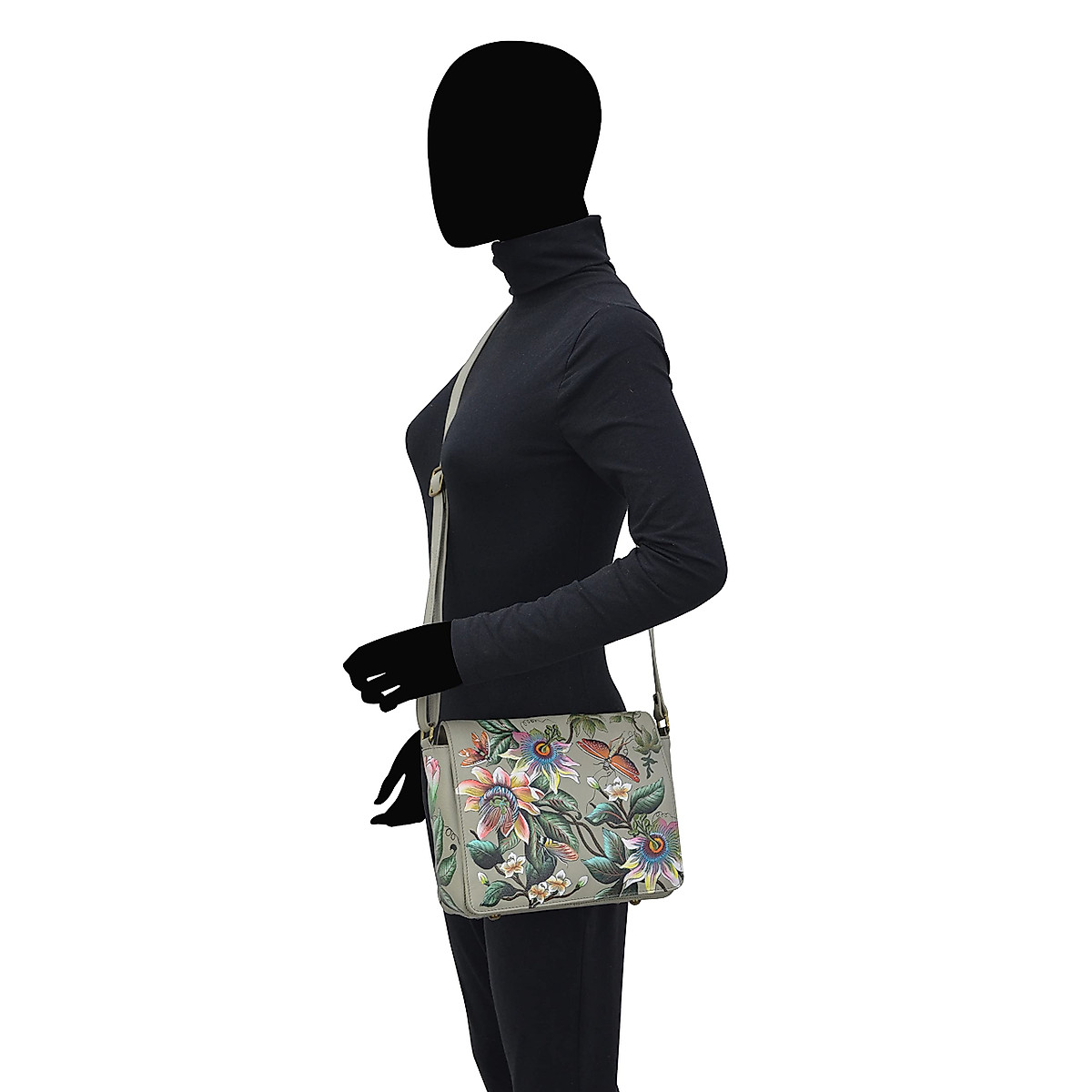 Anuschka Women’s Genuine Leather Medium Flap Crossbody Handbag - Hand Painted Exterior - Floral Passion