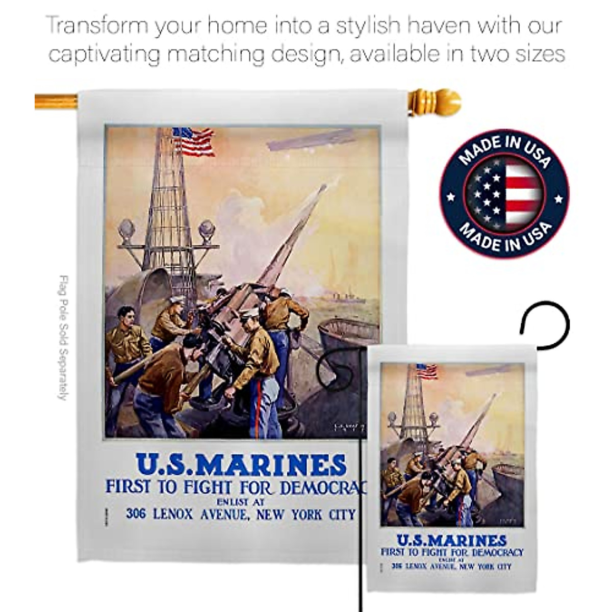 US Brotherhood First to Fight Garden Flag Set Wall Hanger Armed Forces Marine Corps USMC Semper Fi United State American Military Veteran Retire House Banner Small Yard Gift Double-Sided, Made in USA