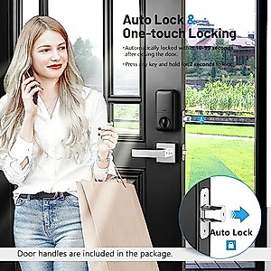 Zowill Fingerprint Door Lock, Keypad Door Lock with 2 Handles, Keyless Entry, Auto Lock, Anti-Peeping Password, Electronic Smart Deadbolt, Front Door Handle Sets for Homes, Apartments, Easy to Install