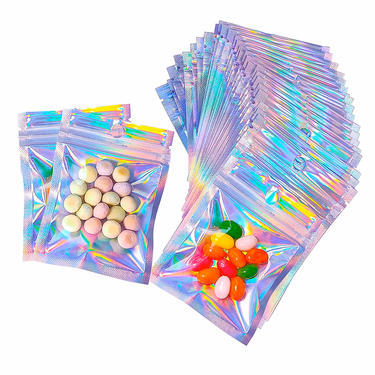 Holographic Resealable Bags 300 Pieces(3×4 Inch) Sealed Resealable Pouch for Food Storage