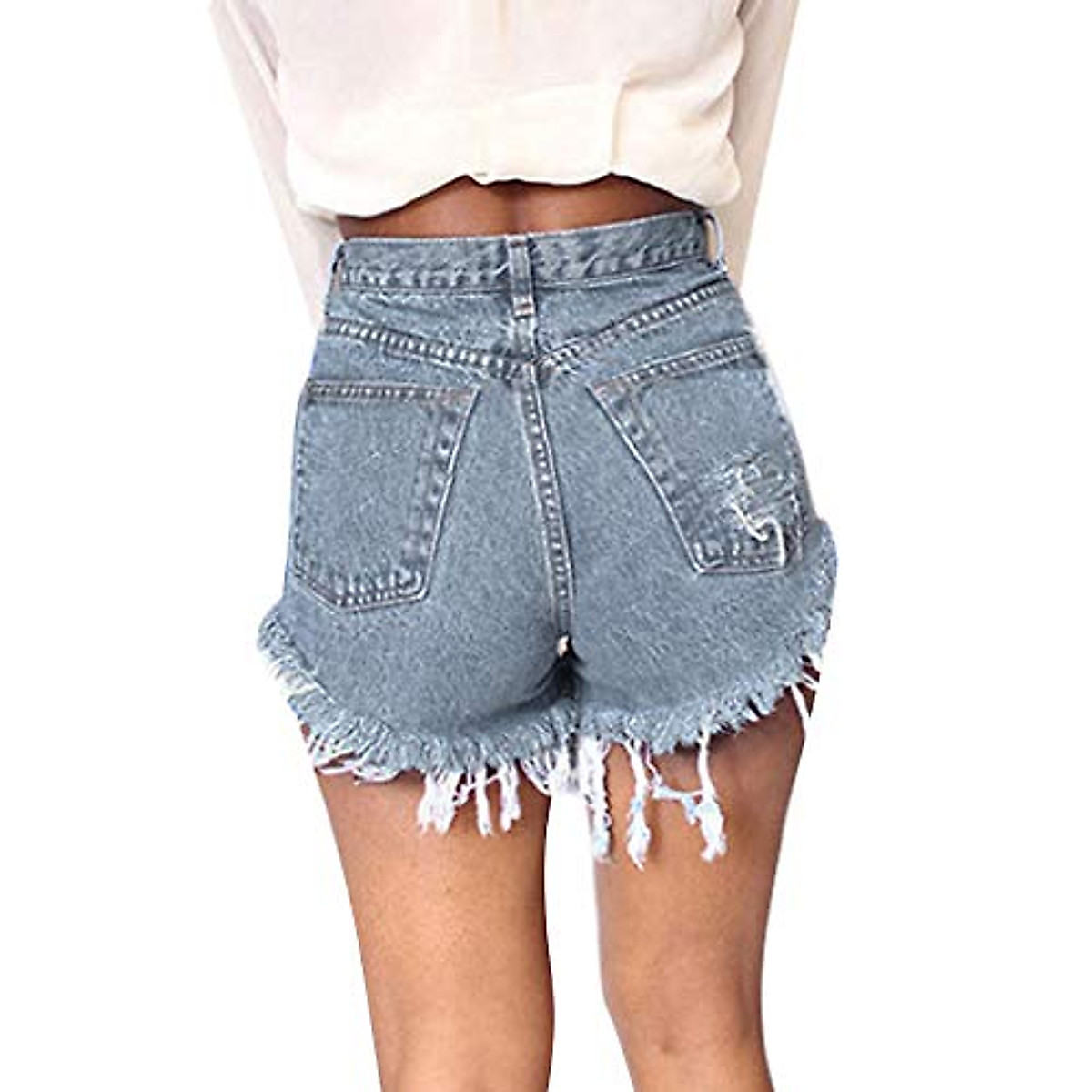 Fashion Slim Shorts,THENLIAN Womens Pocket Hole Jeans Denim Pants Female High Waist Slim Sexy Shorts(XXL, Blue)