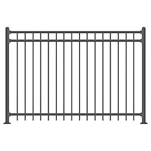 XCEL - Black Steel Anti-Rust Fence Panel - Flat End Picket - 6.5ft W x 5ft H - Easy Installation Kit, Outdoor Residential Fencing for Yard, Garden, Concrete, 3-Rail Metal Fence, include a Fence Post
