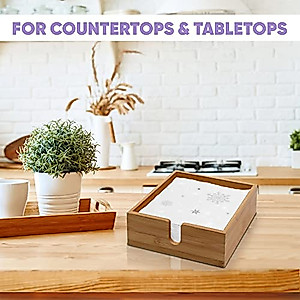 KOVOT Bamboo Napkin Holder – 7"W x 7"W Flat Square Natural Wooden Napkin Tray – Table Top Decorative Tissue Paper Dispenser for Kitchen, Luncheon & Dining Table